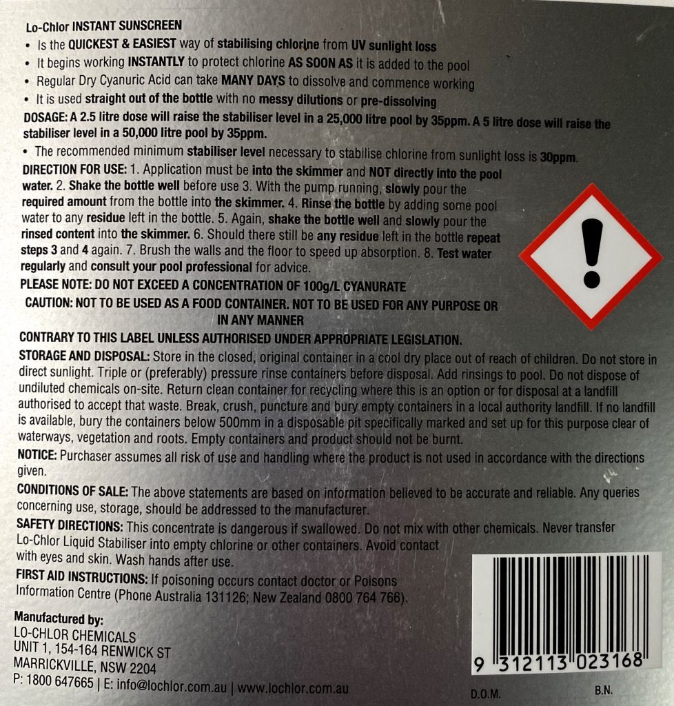 LoChlor Instant Sunscreen Stabilizer 2.5lt – Just Pools and Spas